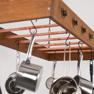 Farmhouse Pot Rack Ceiling Ladder Pot Rack Wood & Copper Hanging Pot ...