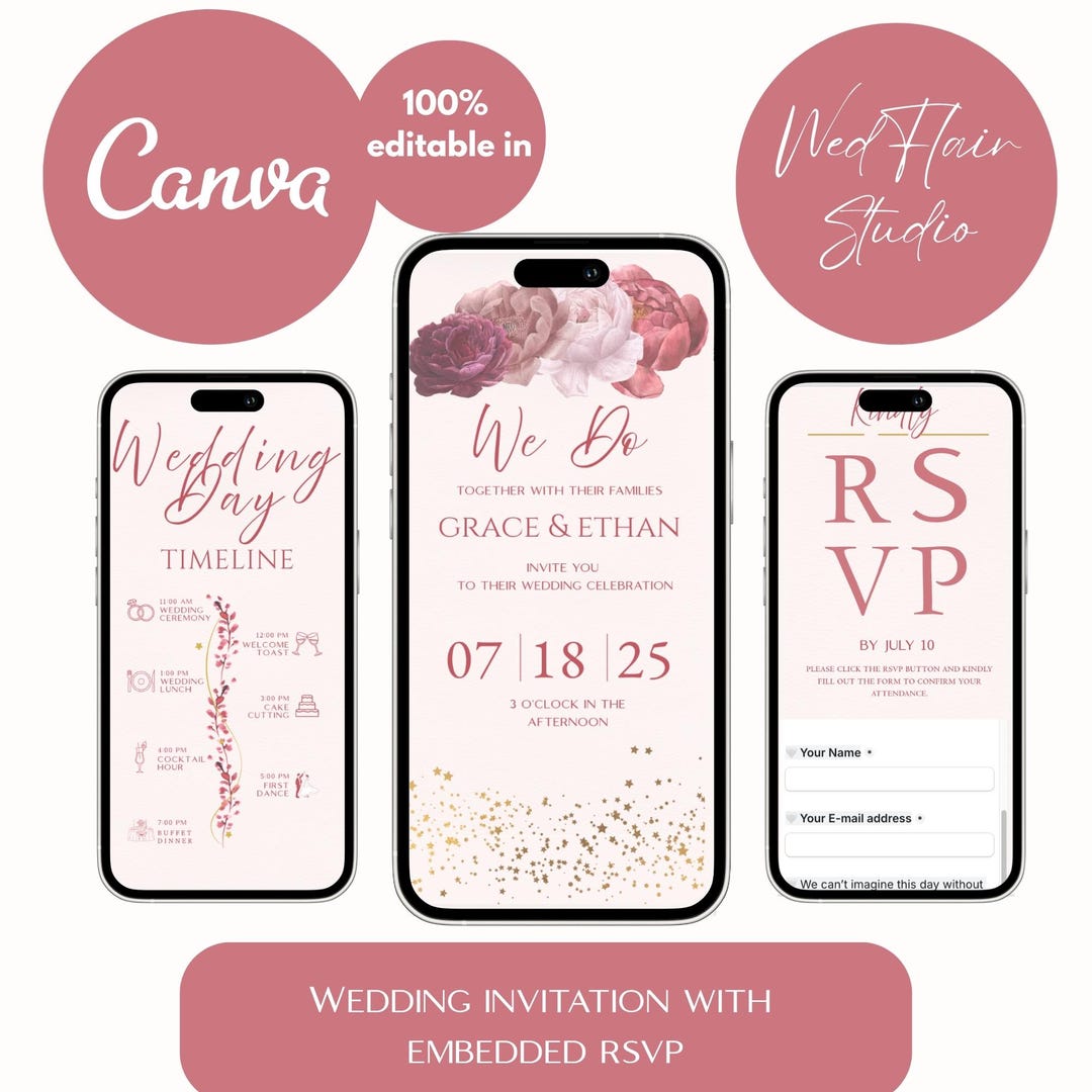 Modern Wedding Invitation Template | Digital RSVP, Mobile-friendly ...
