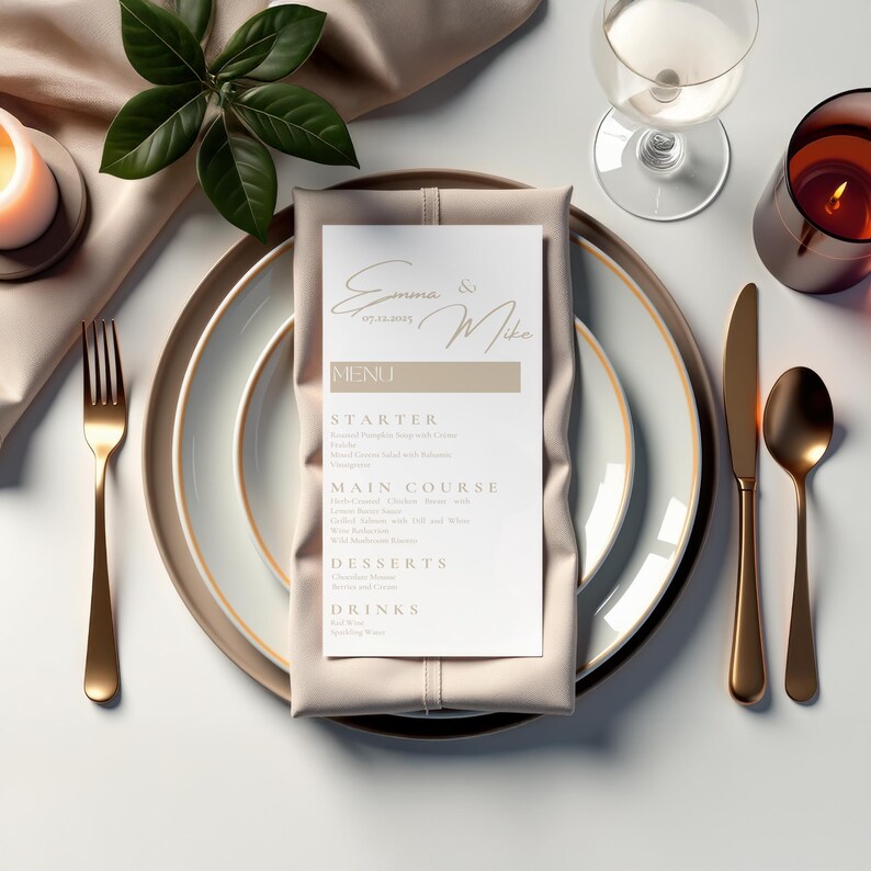 Elegant Wedding Menu Template | Printable PDF, Modern DIY (instant ...