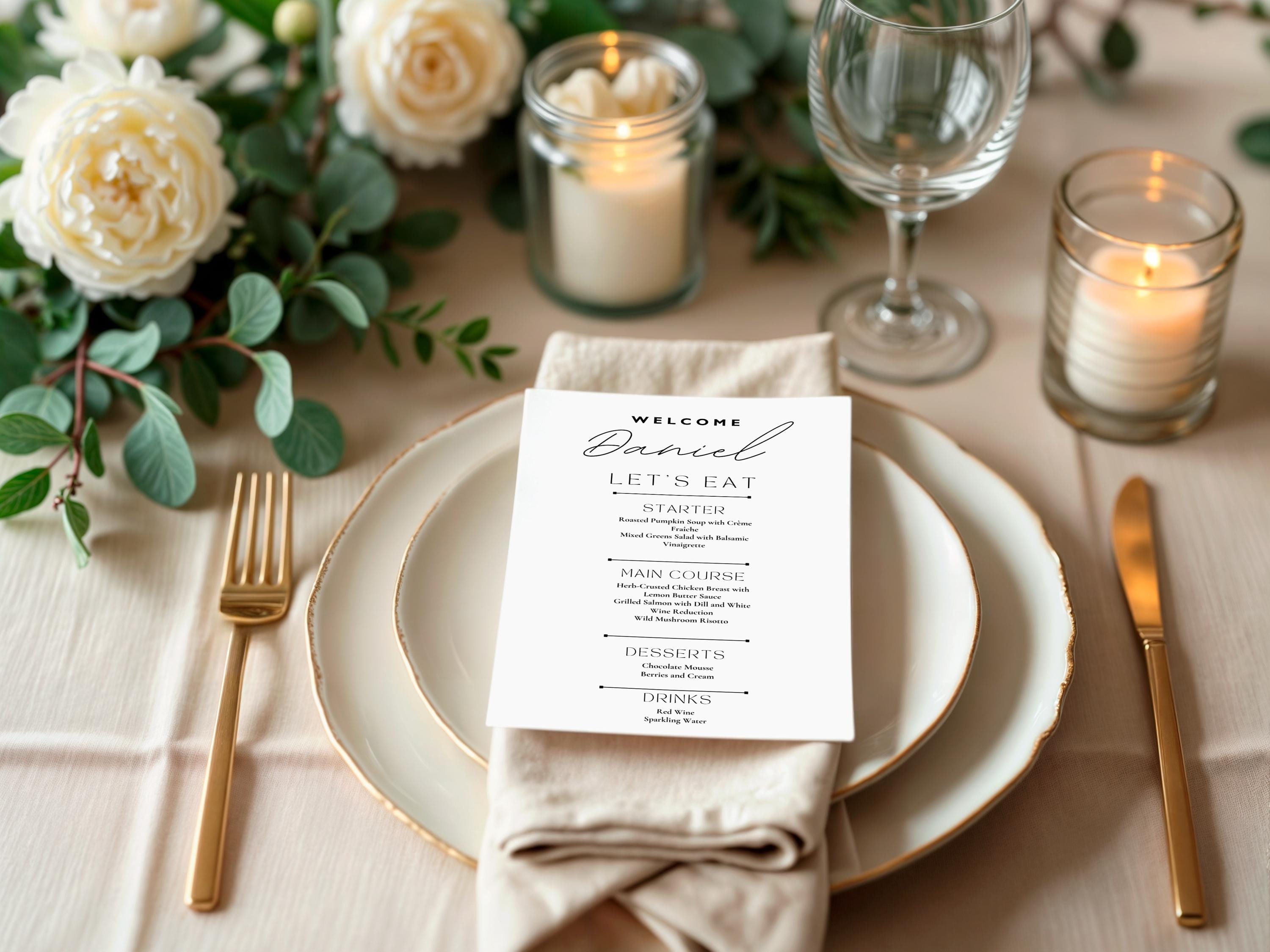 Elegant Wedding Menu Template | Printable Event Menu (instant Download ...