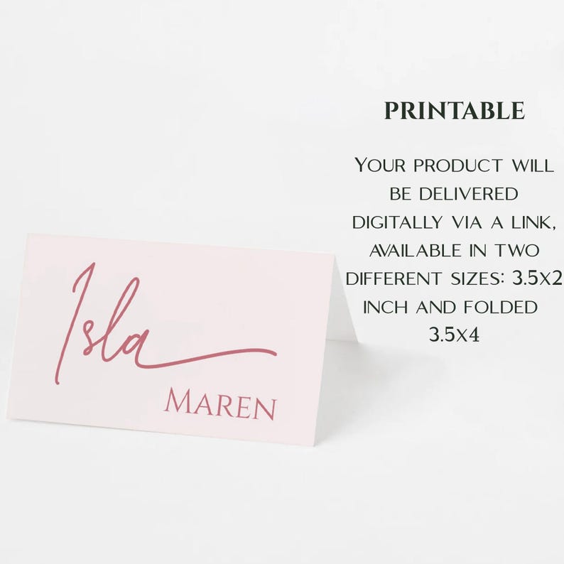 Minimalist Place Card TEMPLATE, Flat and Foldable Table Name Card ...