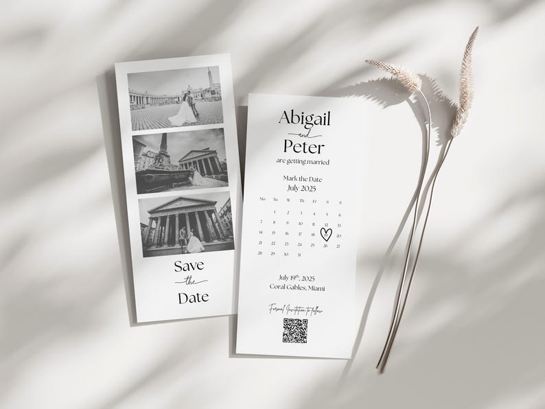Photo Strip Save the Date Template, Minimalist Wedding Card (printable ...