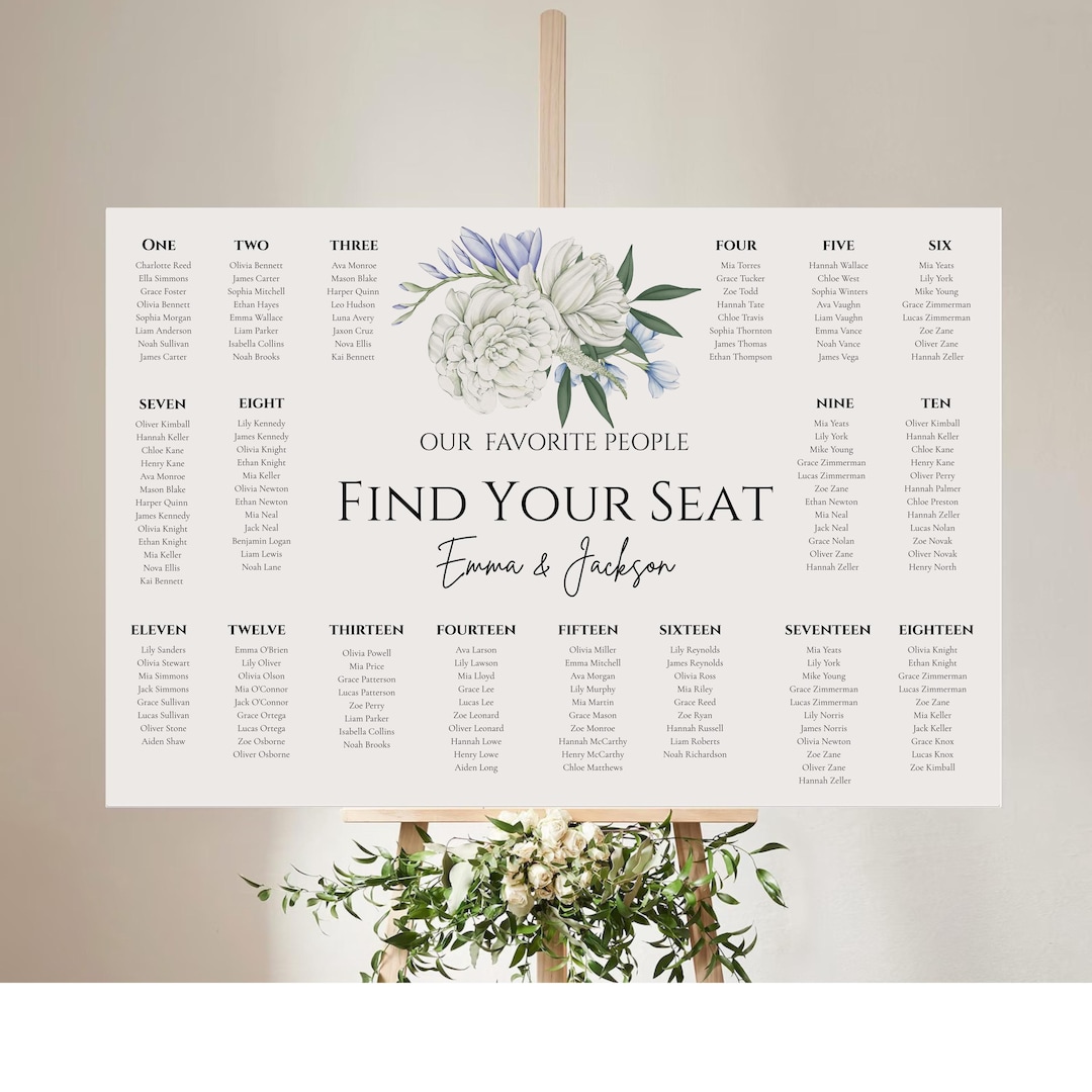 Modelo minimalista de mapa de mesas para casamento | Design editável no Canva (Download ...