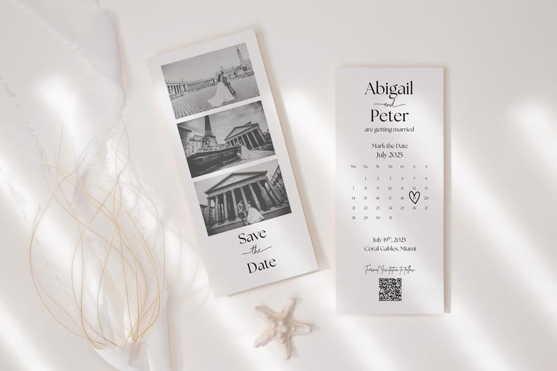 Photo Strip Save the Date Template, Minimalist Wedding Card (printable ...