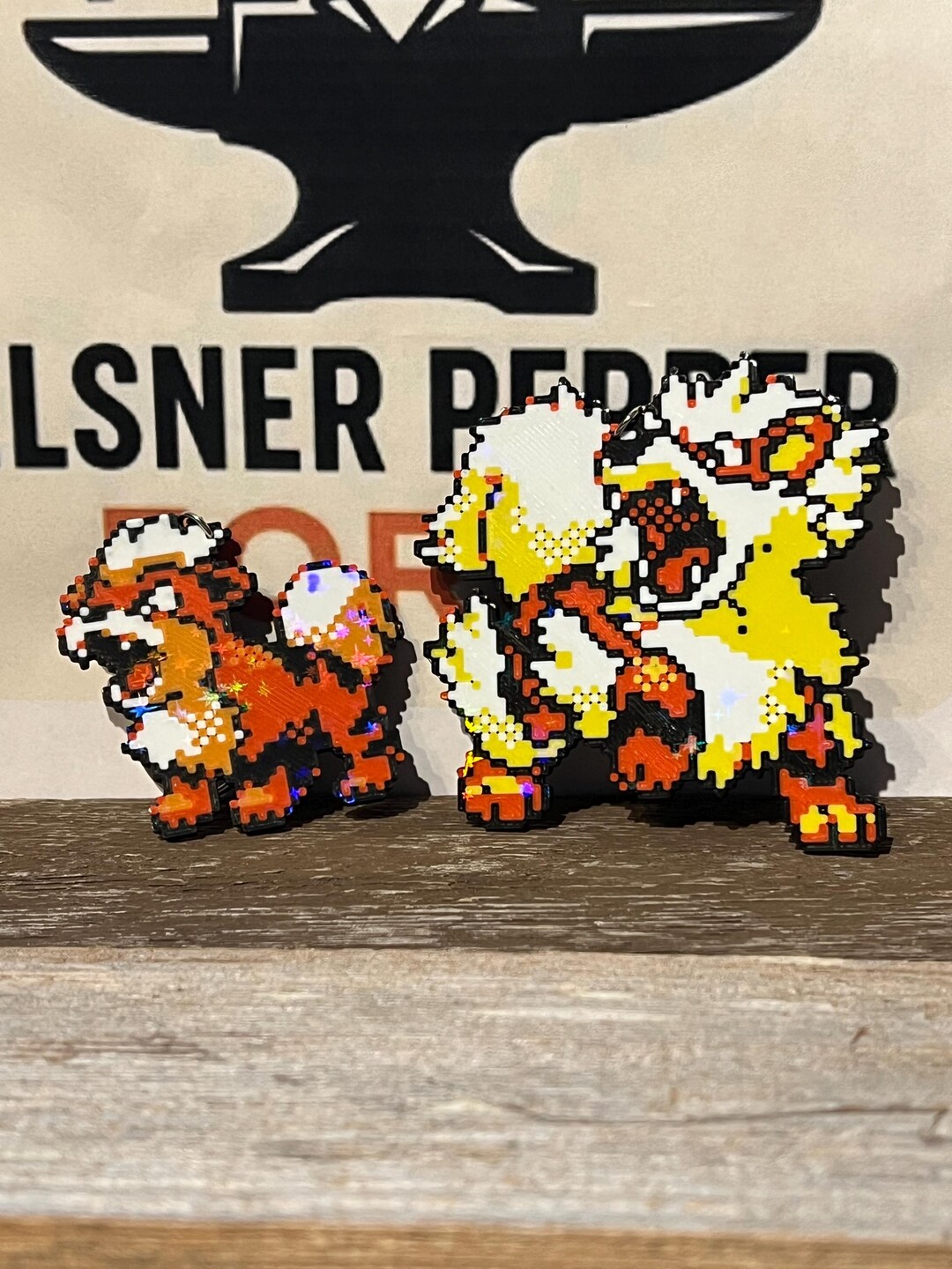 Pixel Art Pokémon Keychain Growlithe and Arcanine - Etsy