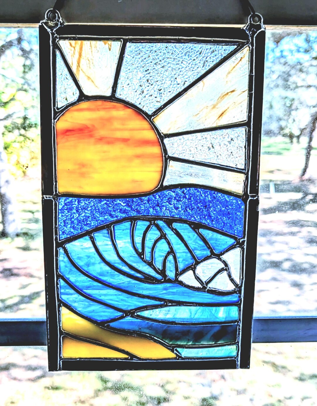 Stained Glass Seascape Panel, Coastal Window Decor (7W X 11H) - Etsy