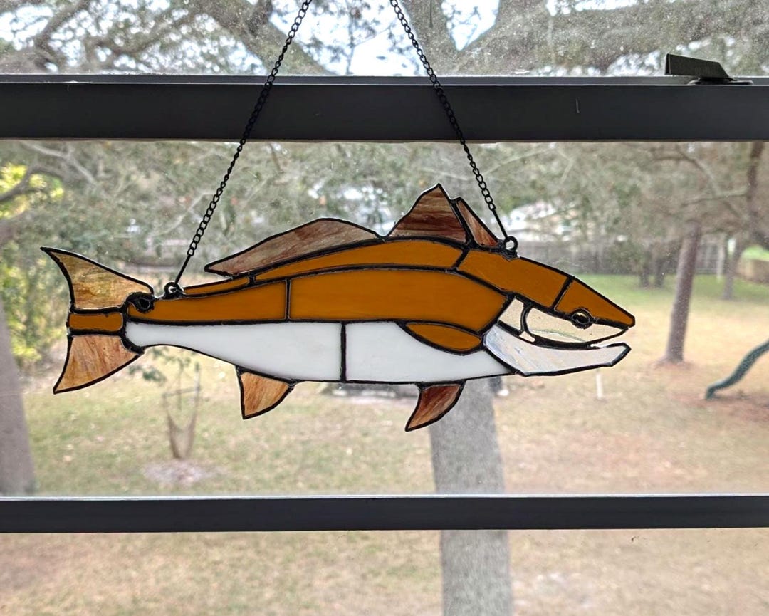 Stained Glass Redfish: Fishing Art Window Hanging (16x7 Inches) - Etsy