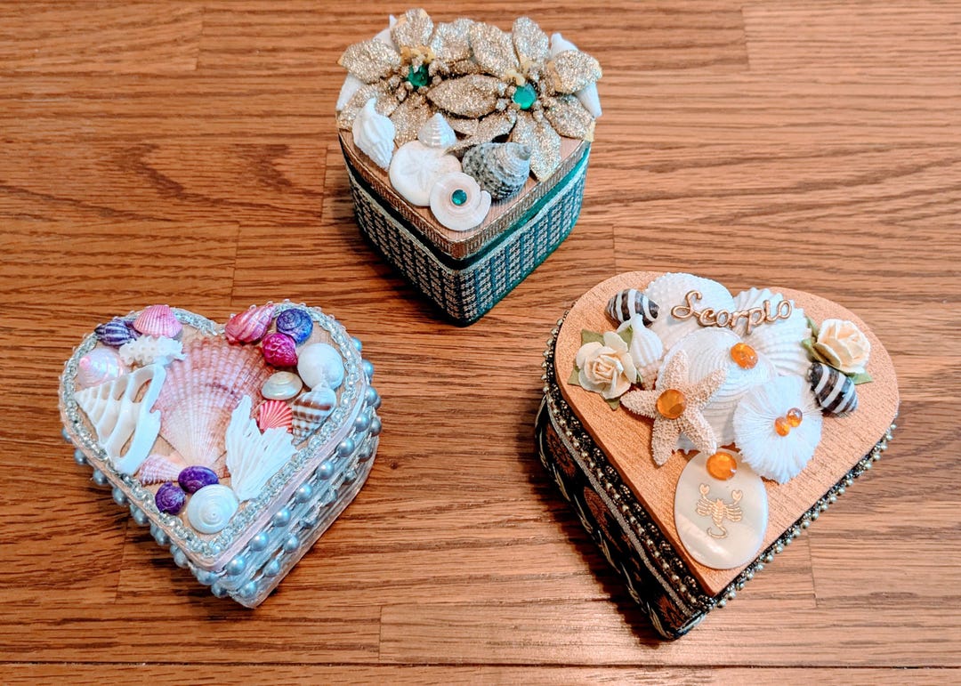 002 Seashell Trinket Boxes Set of Three Keepsakes Mementos Storage ...
