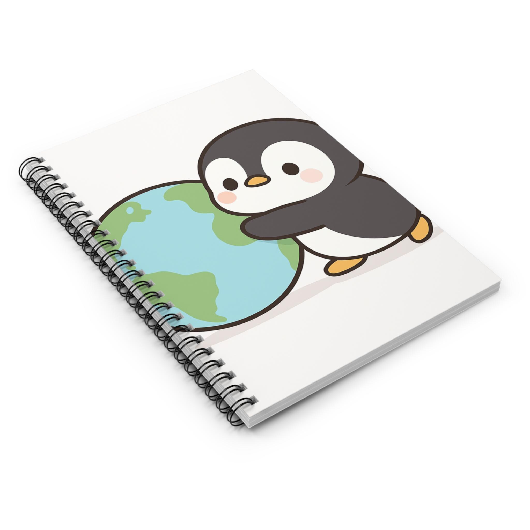 Cute Penguin Student Notebook With Globe | Spiral 6x8" Ruled Journal ...