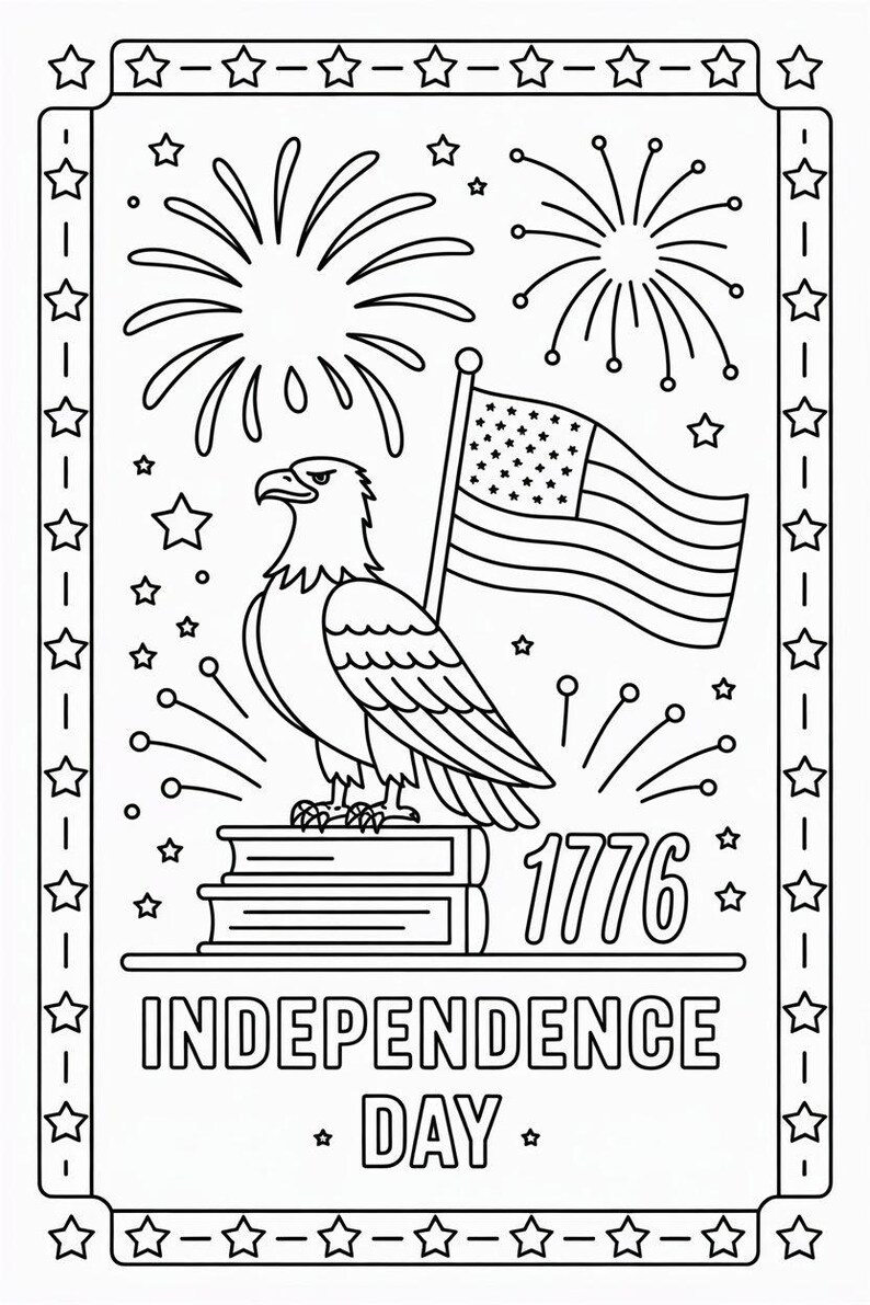 Independence Day Printable Coloring Pages Sheets Quotes History - Etsy