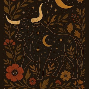Taurus Zodiac Sign Digital Print • Mystical Astrology Wall Art • Earthy ...
