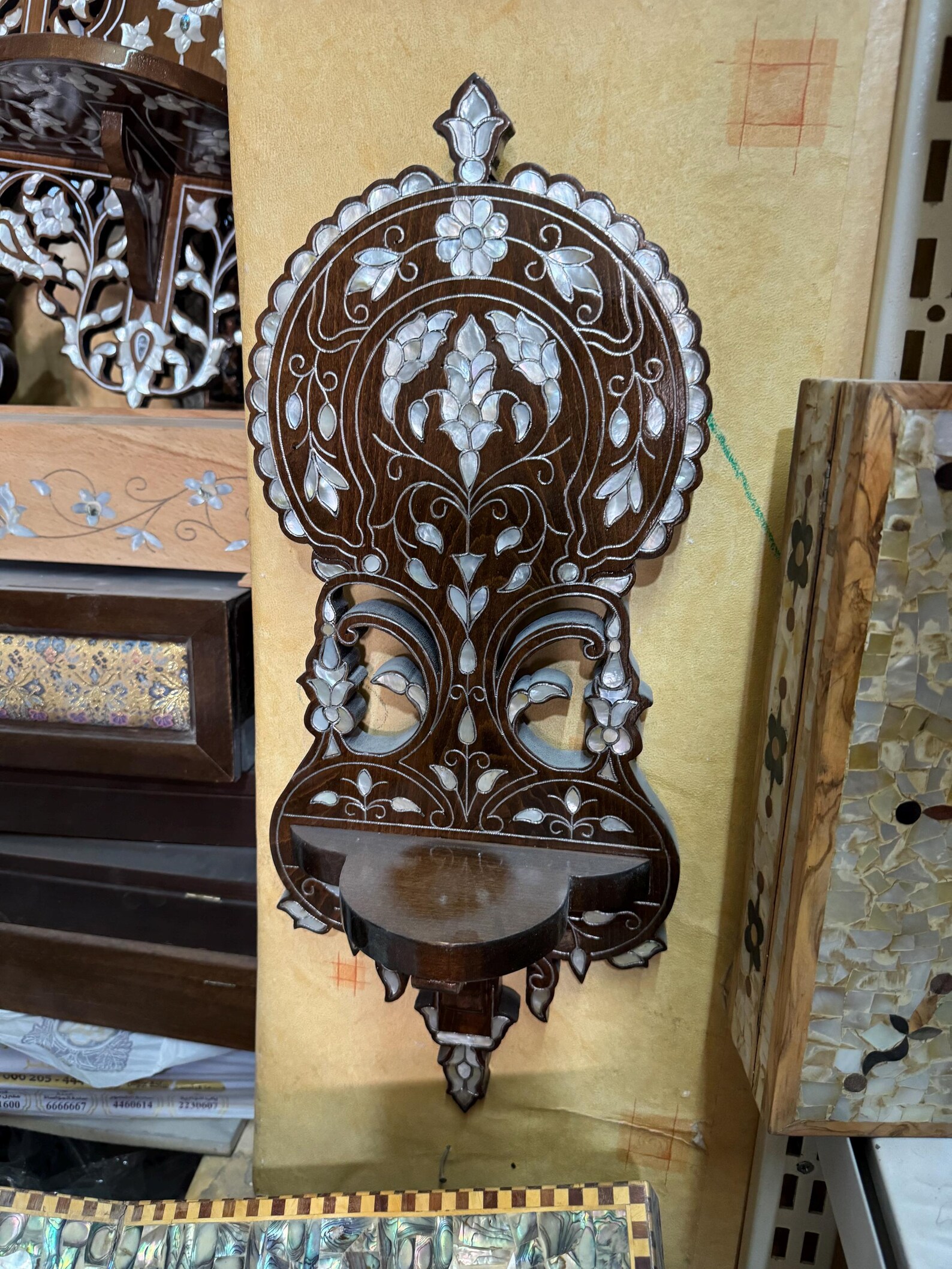 Handmade Syrian Wall Shelf – Walnut Wood & Mother of Pearl Inlay - Etsy