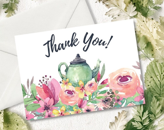 Tea Party Thank You Cards Teacup Shaped Thank You Card Included White ...