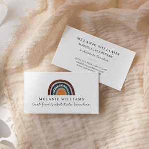 Substitute Teacher Business Cards, Back to School Teacher Contact Cards ...