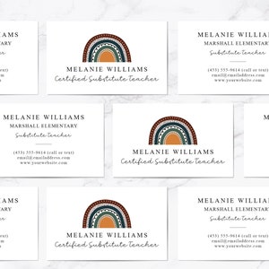 Substitute Teacher Business Cards, Back to School Teacher Contact Cards ...