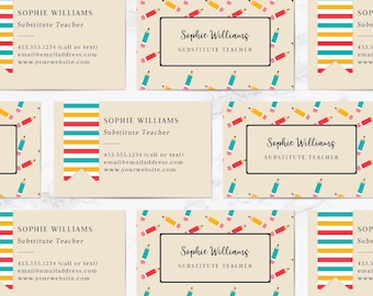 Substitute Teacher Business Cards, Open House Contact Cards, Back to ...
