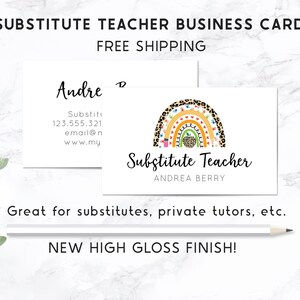 Substitute Teacher Business Cards, Open House Contact Cards, Private ...