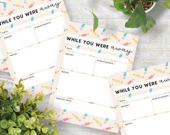 Printable Substitute Note With Pencils , While You Were Away - Etsy