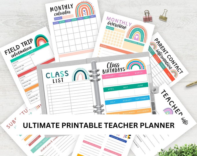 Printable Teacher Planner Rainbow Theme, Ultimate Teacher Binder, Back ...
