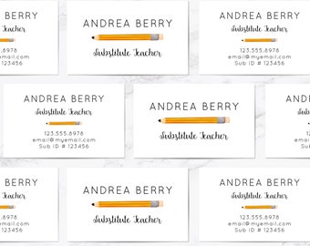 Substitute Teacher Business Cards, Open House Contact Cards, Back to ...