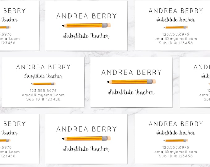 Substitute Teacher Business Cards, Open House Contact Cards, Back to ...
