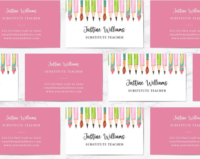 Substitute Teacher Business Cards, Open House Contact Cards, Back to ...