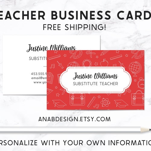 Substitute Teacher Business Cards Chevron Stripes Open House - Etsy