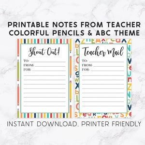 Printable Teacher Mail, Colorful Notes From Teacher, School Reward ...