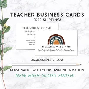 Substitute Teacher Business Cards, Back to School Teacher Contact Cards ...