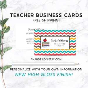 Substitute Teacher Business Cards, Chevron Stripes Open House Contact ...