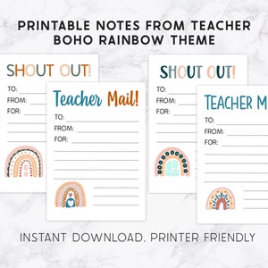 Printable Notes From Teacher Cards, Boho Rainbow Reward Cards, Rainbow ...
