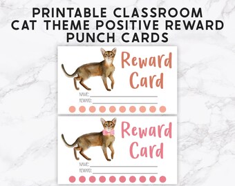 Printable Classroom Reward Punch Cards Set of 2 Cat Themed | Etsy