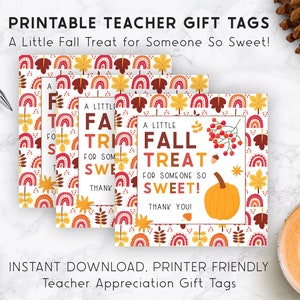 Printable Teacher Gift Tags, Autumn Teacher Gift, Teacher Thank You ...