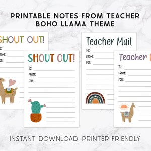 Printable Notes From Teacher Cards, Boho Llama Reward Cards, Rainbow ...