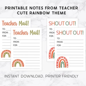 Printable Teacher Mail, Rainbow Notes From Teacher Cards, Rainbow ...