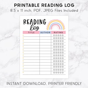 Printable Reading Log, Rainbow Reading Tracker, Reading Journal, Book ...
