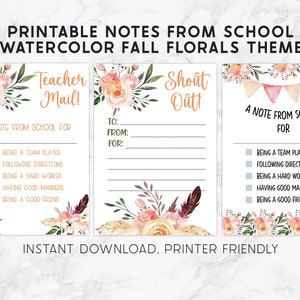 Printable Teacher Mail, Floral Notes From School, Fall Flower Back to ...