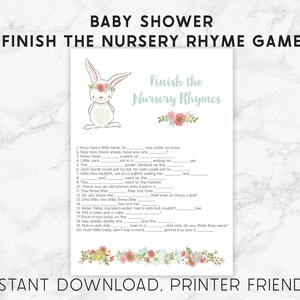 Nursery Rhymes Game Quiz Baby Shower Game Printable Bunny - Etsy