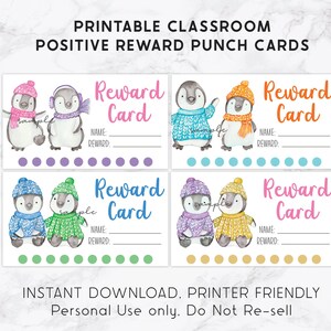 Printable Classroom Reward Cards, Classroom Management, Winter Penguin ...