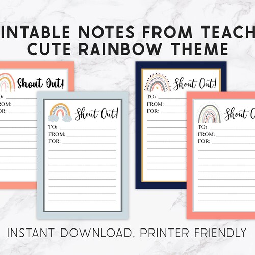 Printable Notes From Teacher Cards Rainbow Reward Cards - Etsy