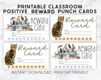 Printable Classroom Reward Punch Cards Set of 2 Cat Themed | Etsy