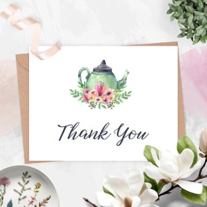 Thank You Card, Bridal Shower Tea Party, Wedding Thank You Card, Shabby ...