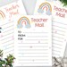 Printable Notes From Teachers, Rainbow Reward Cards, Rainbow Teacher ...