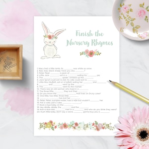 Nursery Rhymes Game Quiz, Baby Shower Game, Printable Bunny Baby Shower ...