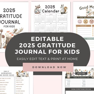 Kids Gratitude Journal Printable, Editable 2025 Gratitude Pages, Daily ...