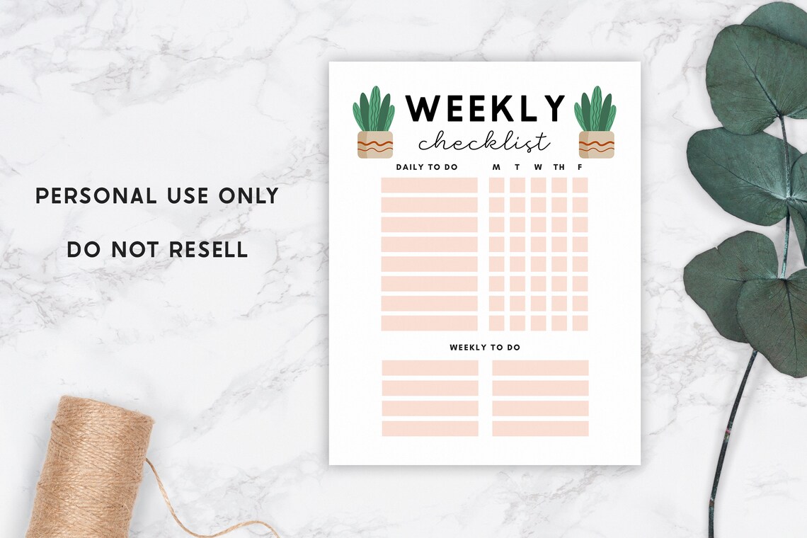Printable Weekly Checklist for Teachers Students and Moms - Etsy