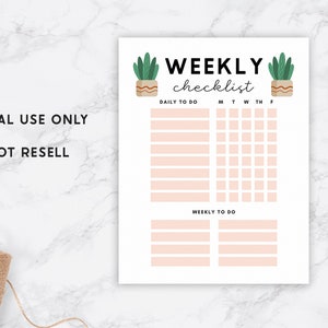 Printable Weekly Checklist for Teachers Students and Moms - Etsy