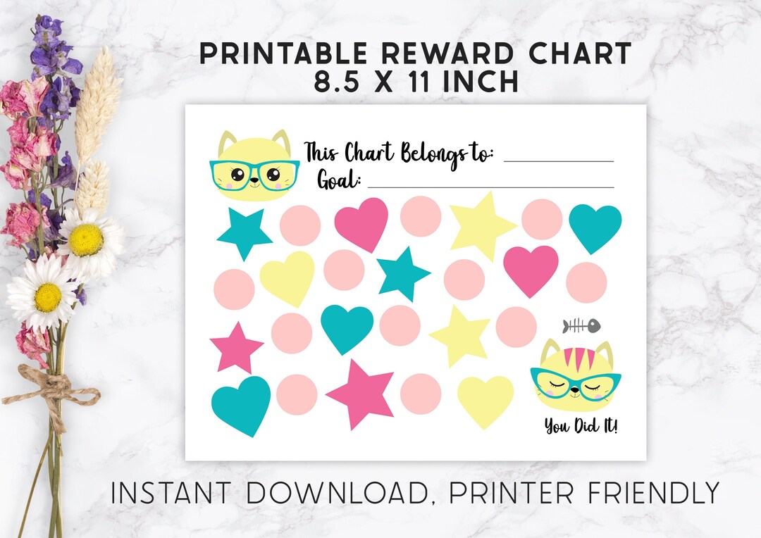 Printable Cat Theme Reward Chart, Cute Neon Cats, Girls Reward Chart ...