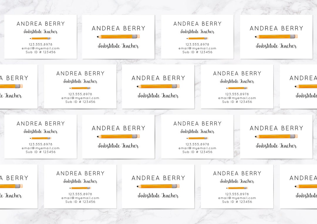 Substitute Teacher Business Cards, Open House Contact Cards, Back to ...