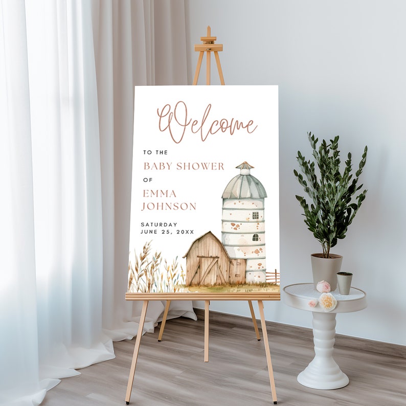 Baby Shower Welcome Sign, Editable Farm Silo Welcome Poster, Gender ...